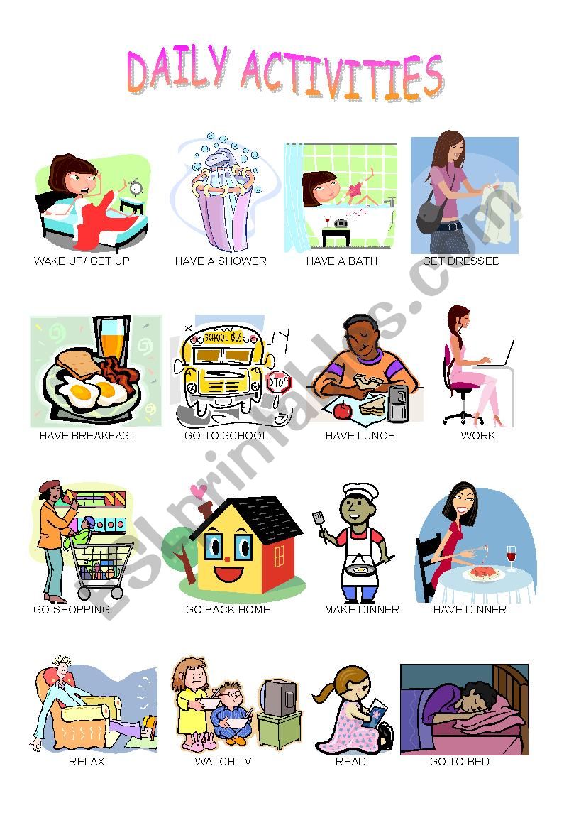 Daily Activities ESL Worksheet By Jasdeep Nijjar