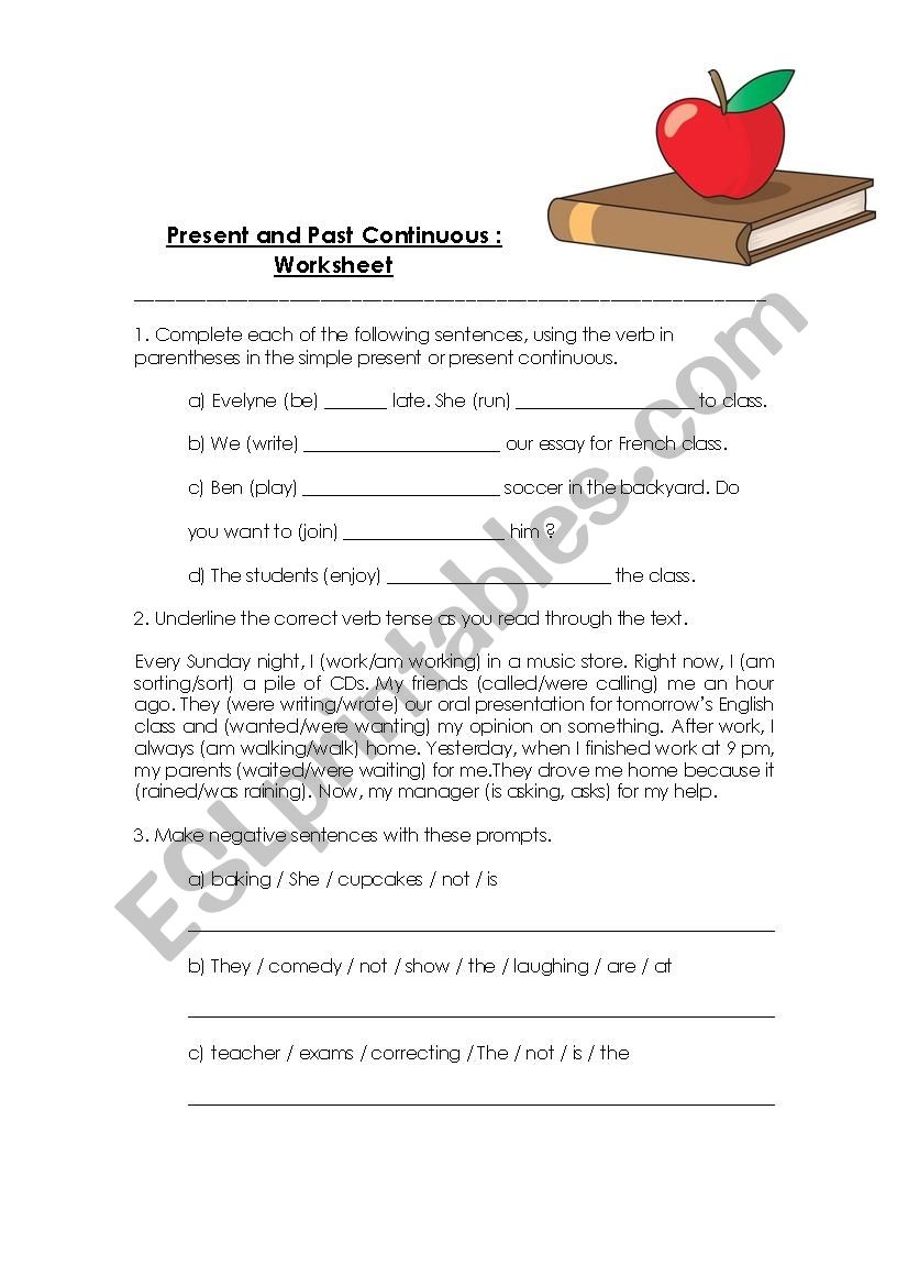 Present and Past Continuous Worksheet - ESL worksheet by mariannepaquin