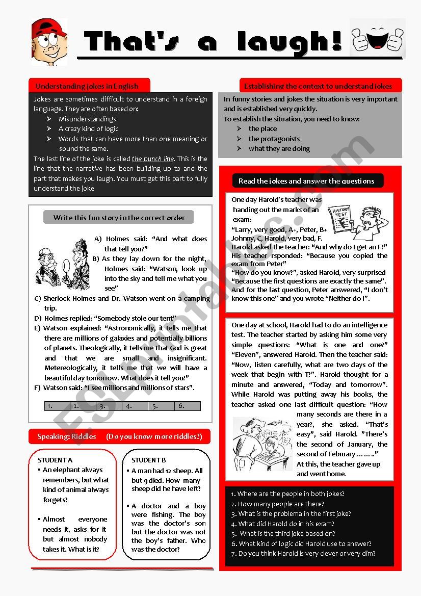 THAT´S A LAUGH! - ESL worksheet by olgavillanua
