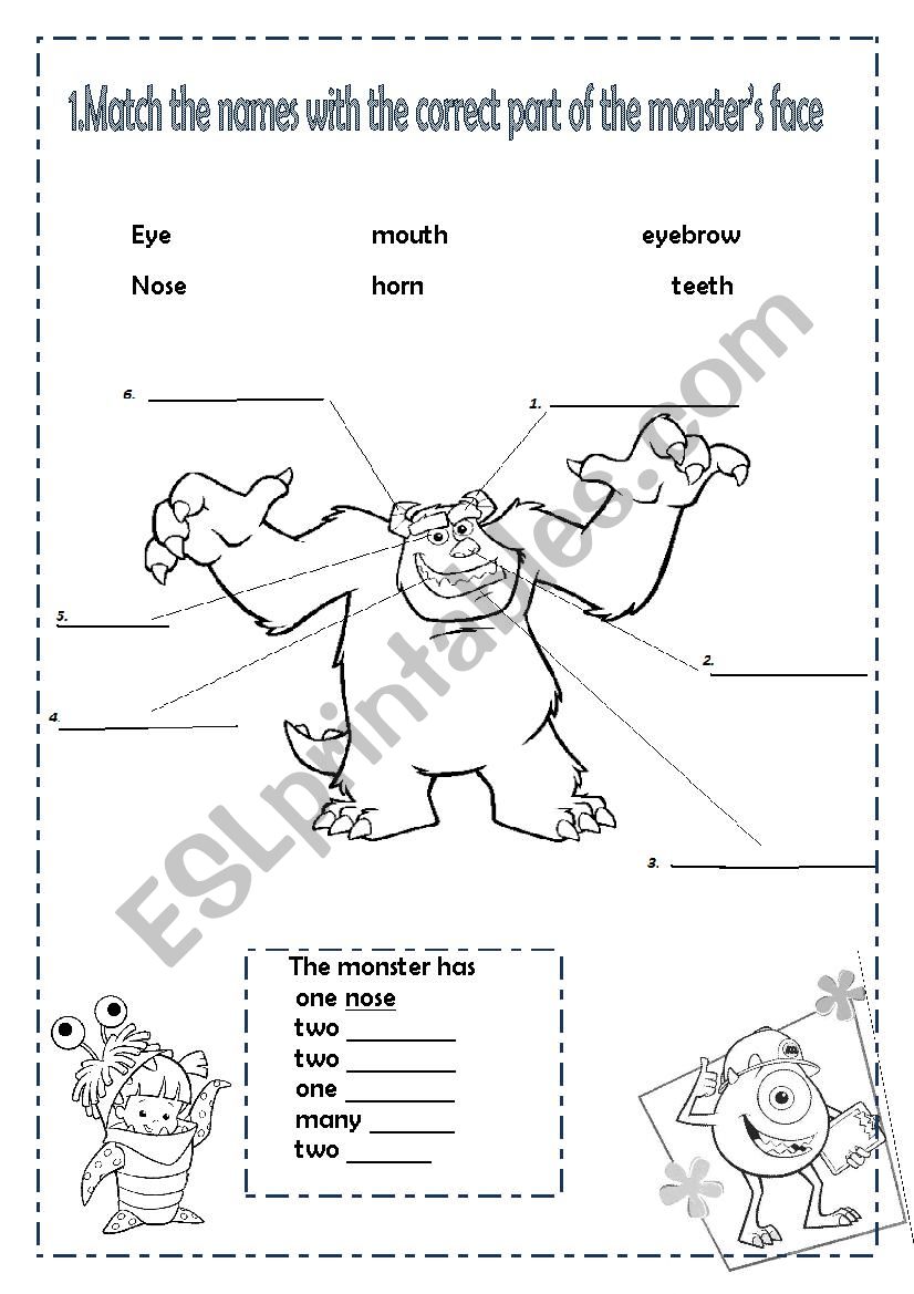 Monster´s face - ESL worksheet by maria_dc92