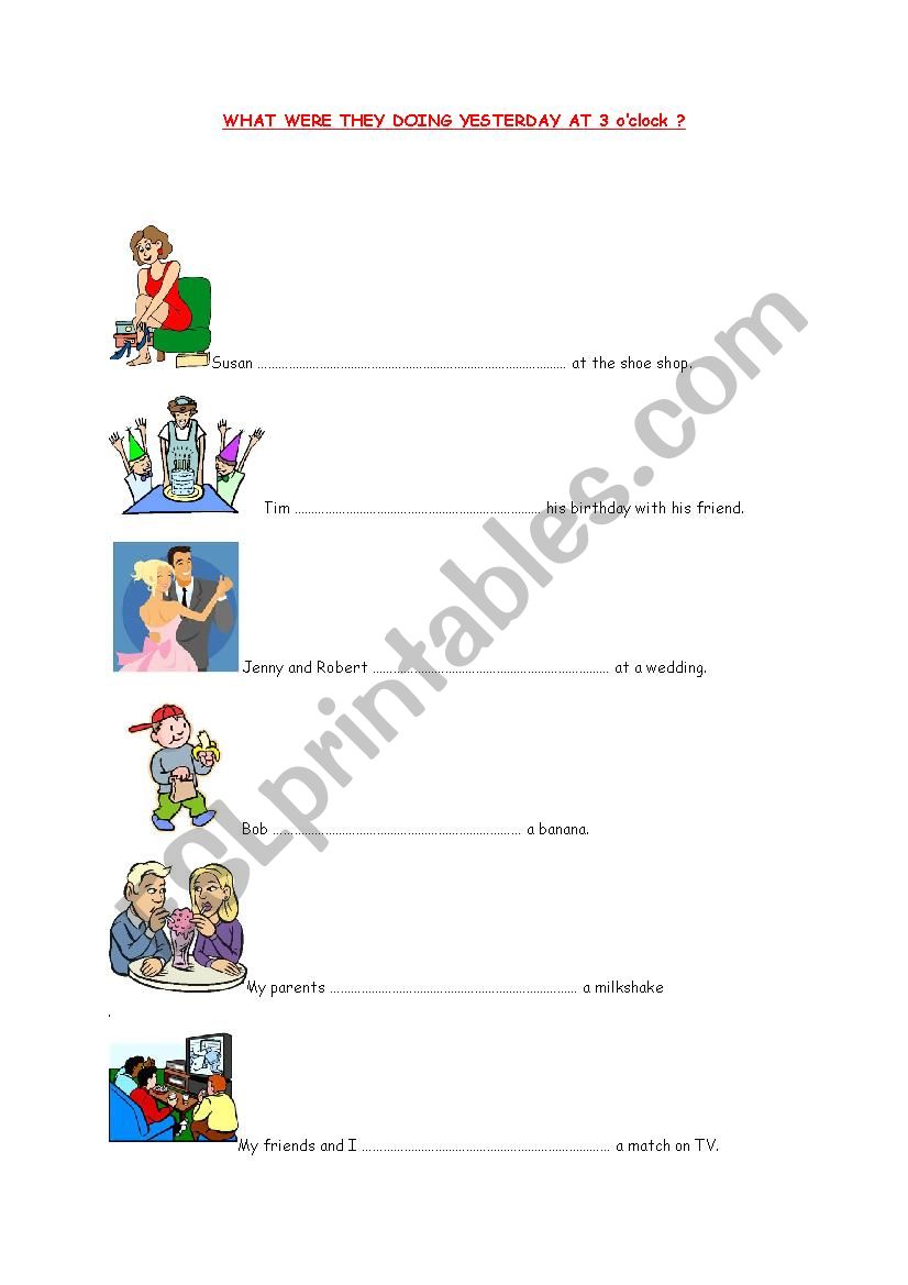 WHAT WERE THEY DOING YESTERDAY AT 3 O´CLOCK - ESL worksheet by catyli