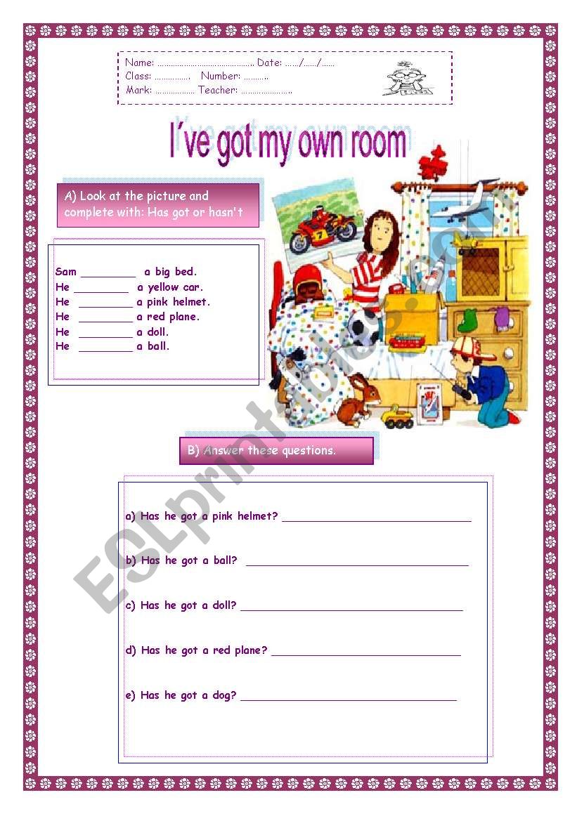 I´ve got my own room - ESL worksheet by vanda51