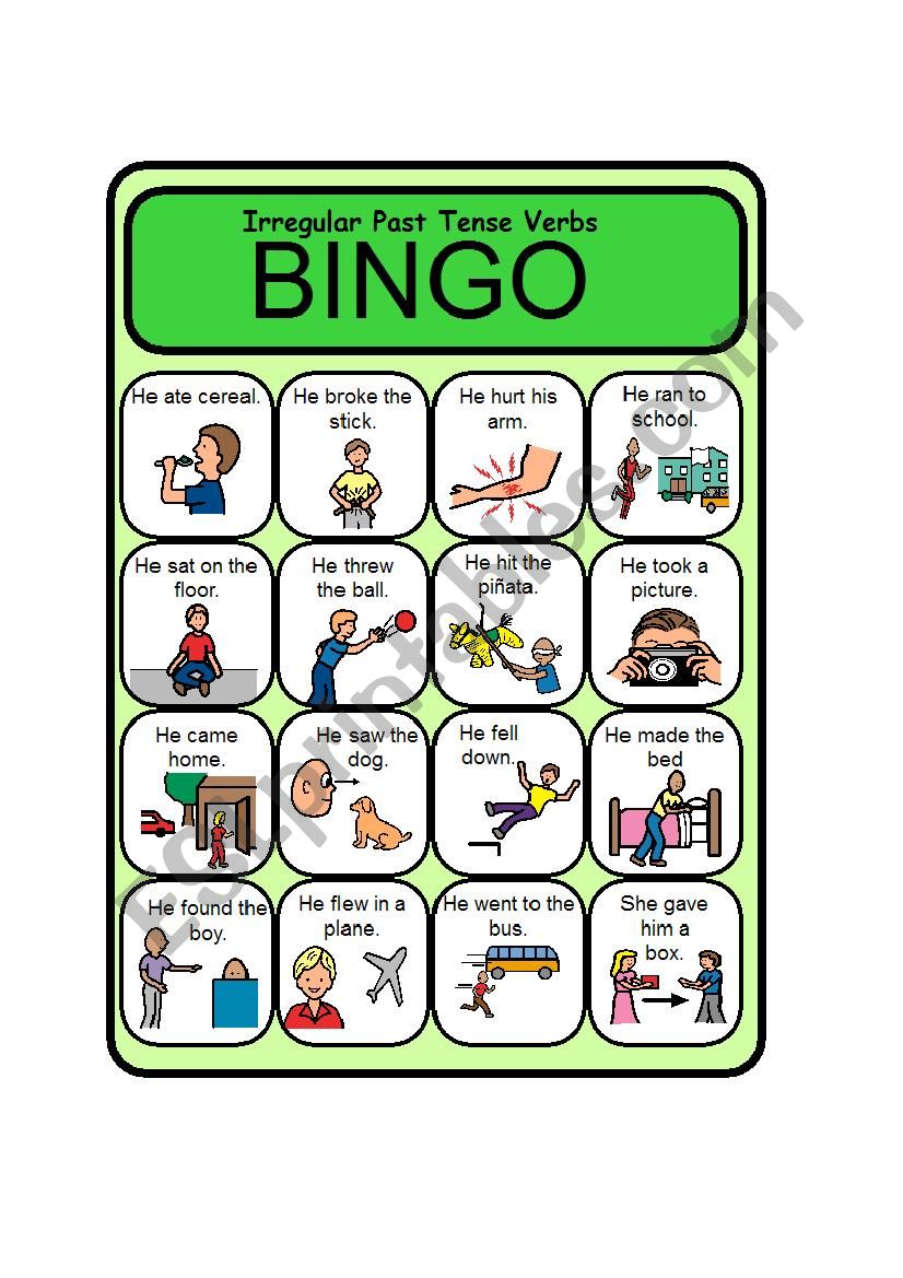 Past Simple Bingo Irregular Verbs English Esl