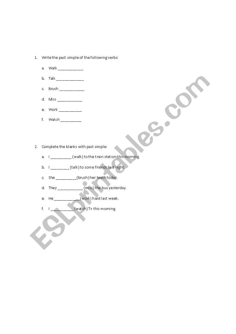 Past Simple Exercise (Regular Verbs) - ESL worksheet by RenataMirelly