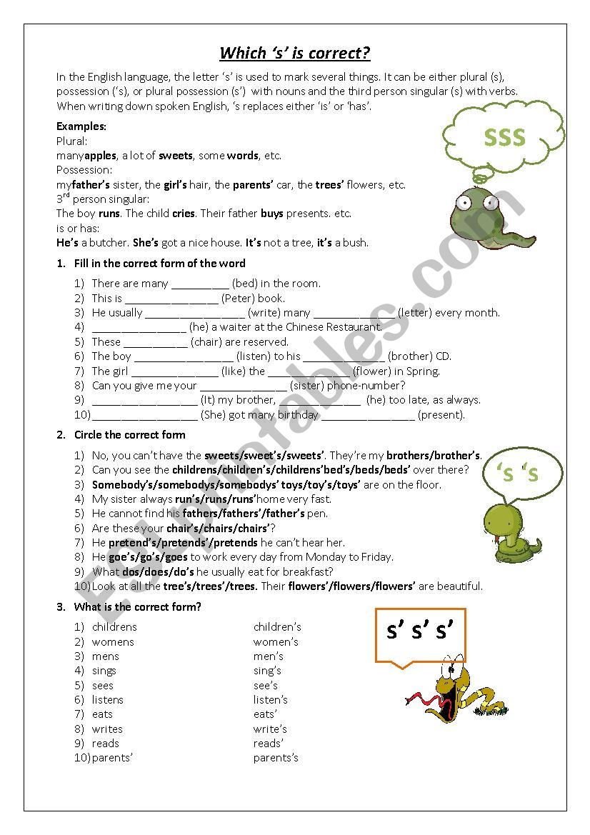 ´s´ problems - ESL worksheet by AsmaaLabib