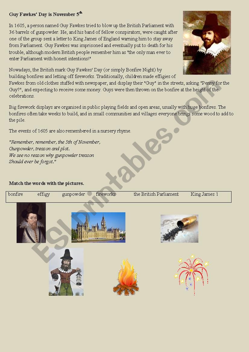 Guy Fawkes´ Day - ESL worksheet by anjapz