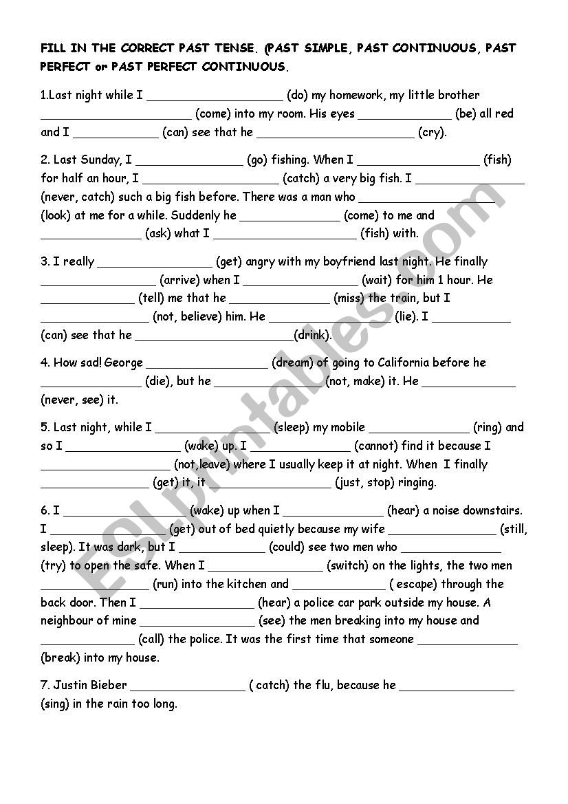 Past Simple Continuous Past Perfect Simple Continuous ESL 