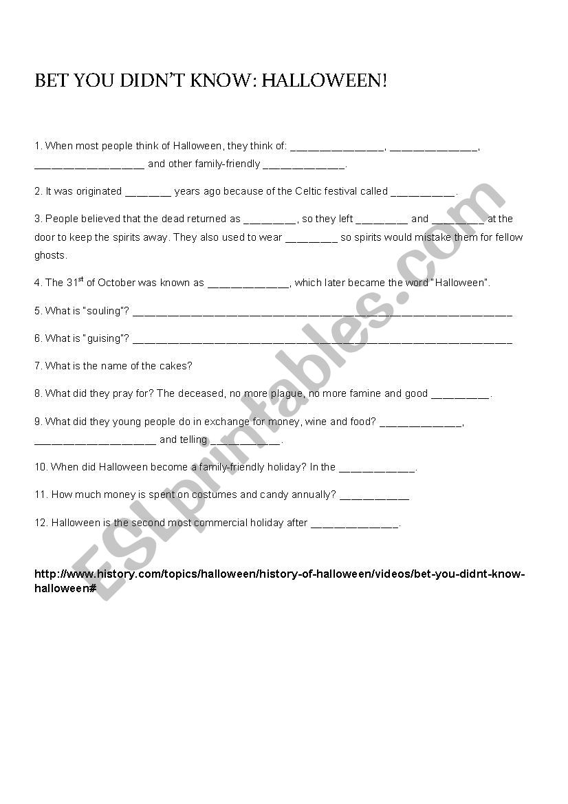 Bet you didn´t know: halloween - ESL worksheet by Saudadex Bet you didn´t know: halloween - ESL worksheet by Saudadex