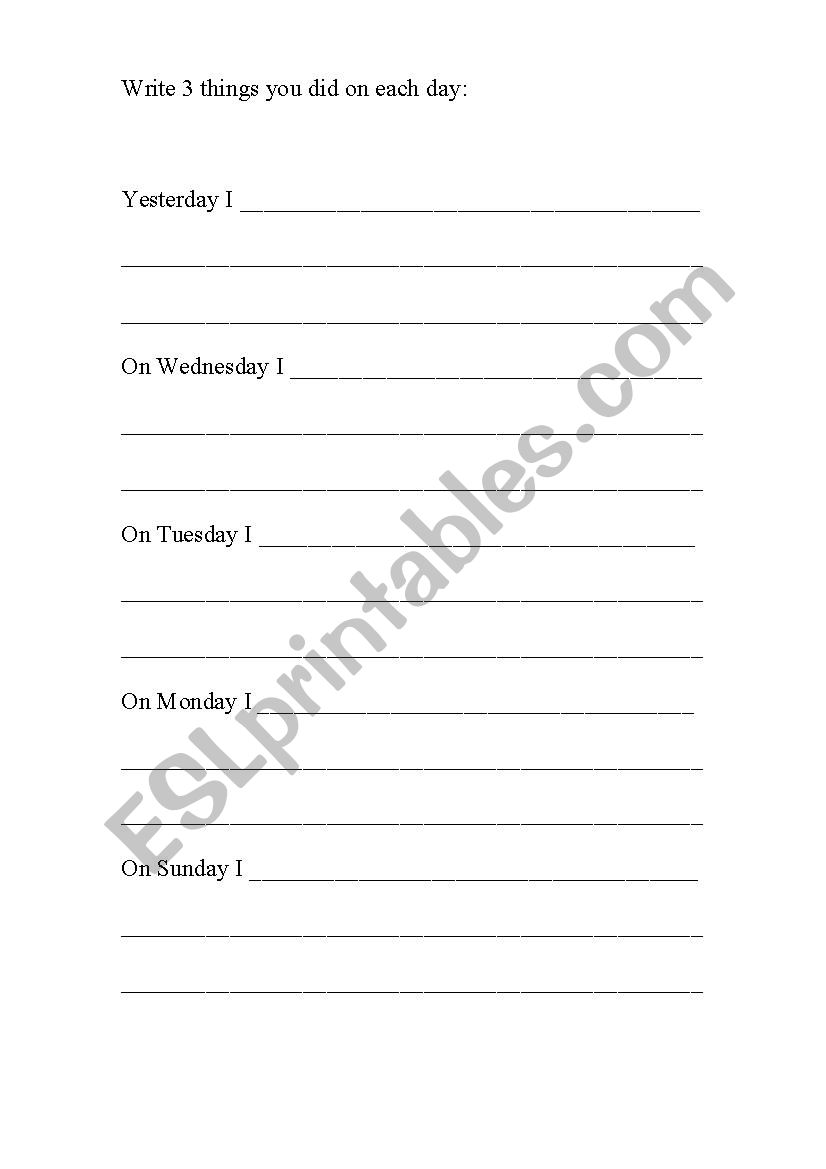 What Did You Do Journal Form - ESL worksheet by nmedwards