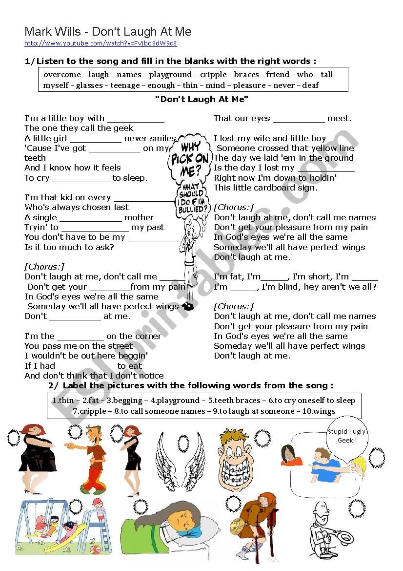 Don´t laugh at me - ESL worksheet by sarrah mohammed