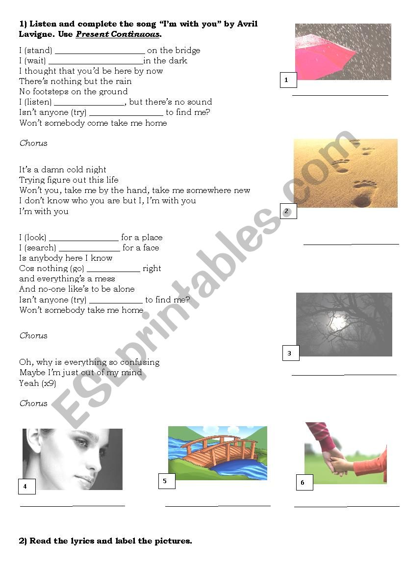 I´M WITH YOU BY AVRIL LAVIGNE - ESL worksheet by johannadreamer27