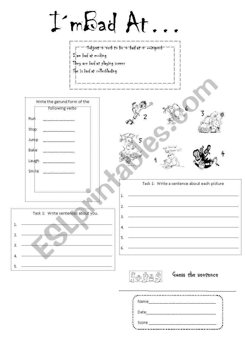 I´m Bad at - ESL worksheet by cuderdavis
