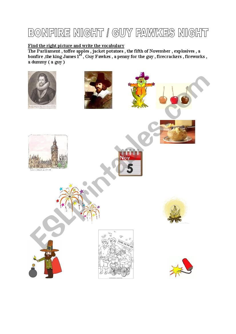 BONFIRE NIGHT/ GUY FAWKES´ NIGHT - ESL worksheet by FABMUL