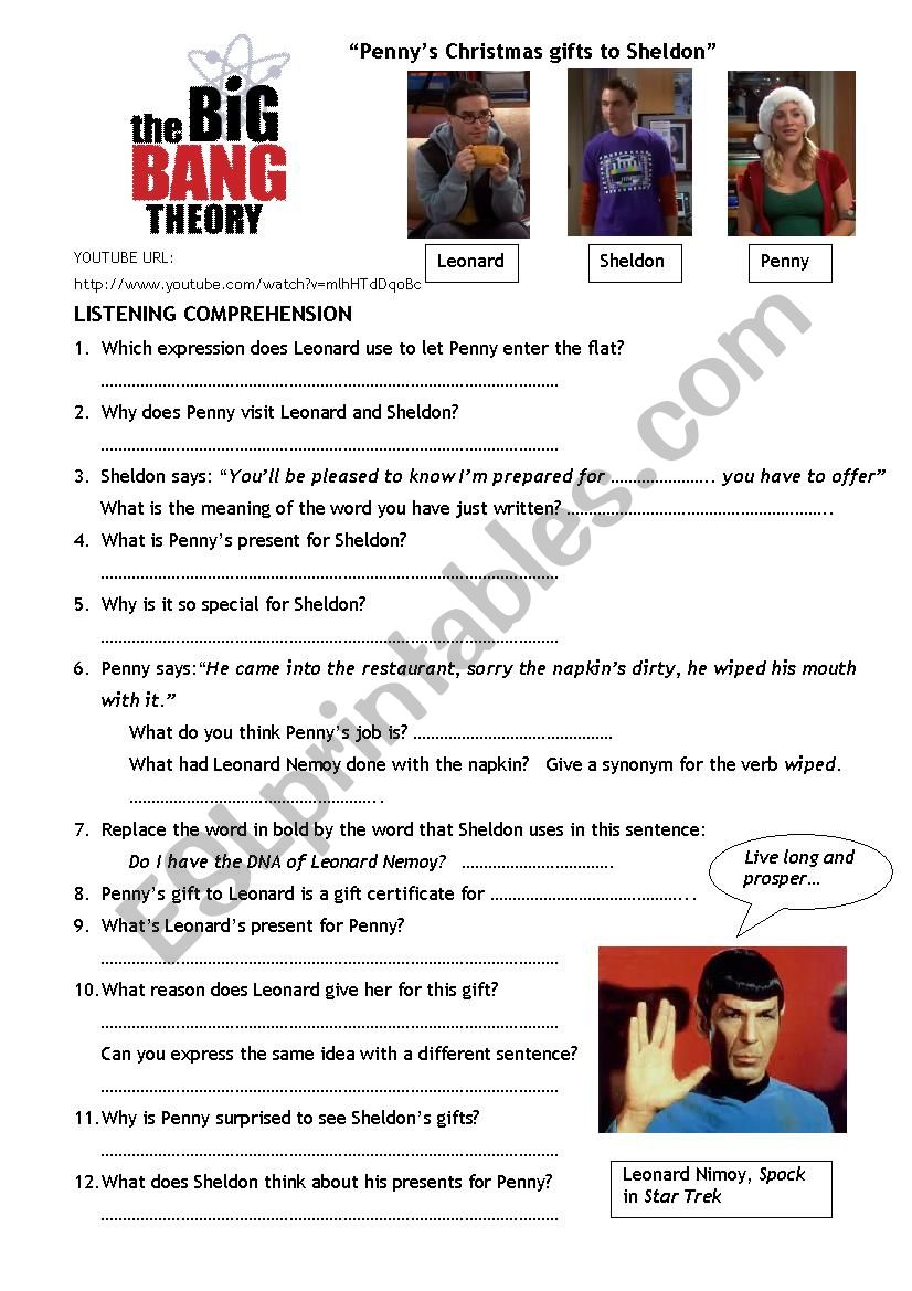 Penny´s Christmas gift to Sheldon - ESL worksheet by dcervera
