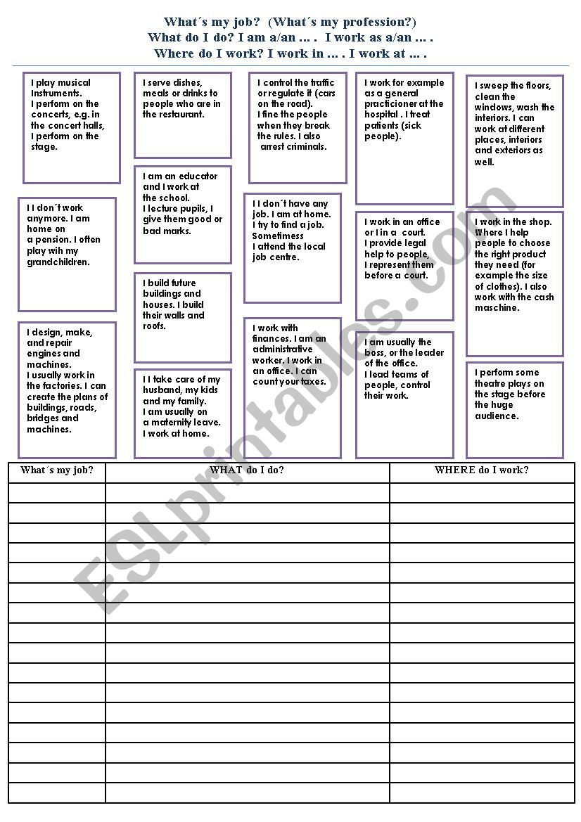What´s my job? What do I do? Where do I work? - ESL worksheet by ja.nulka
