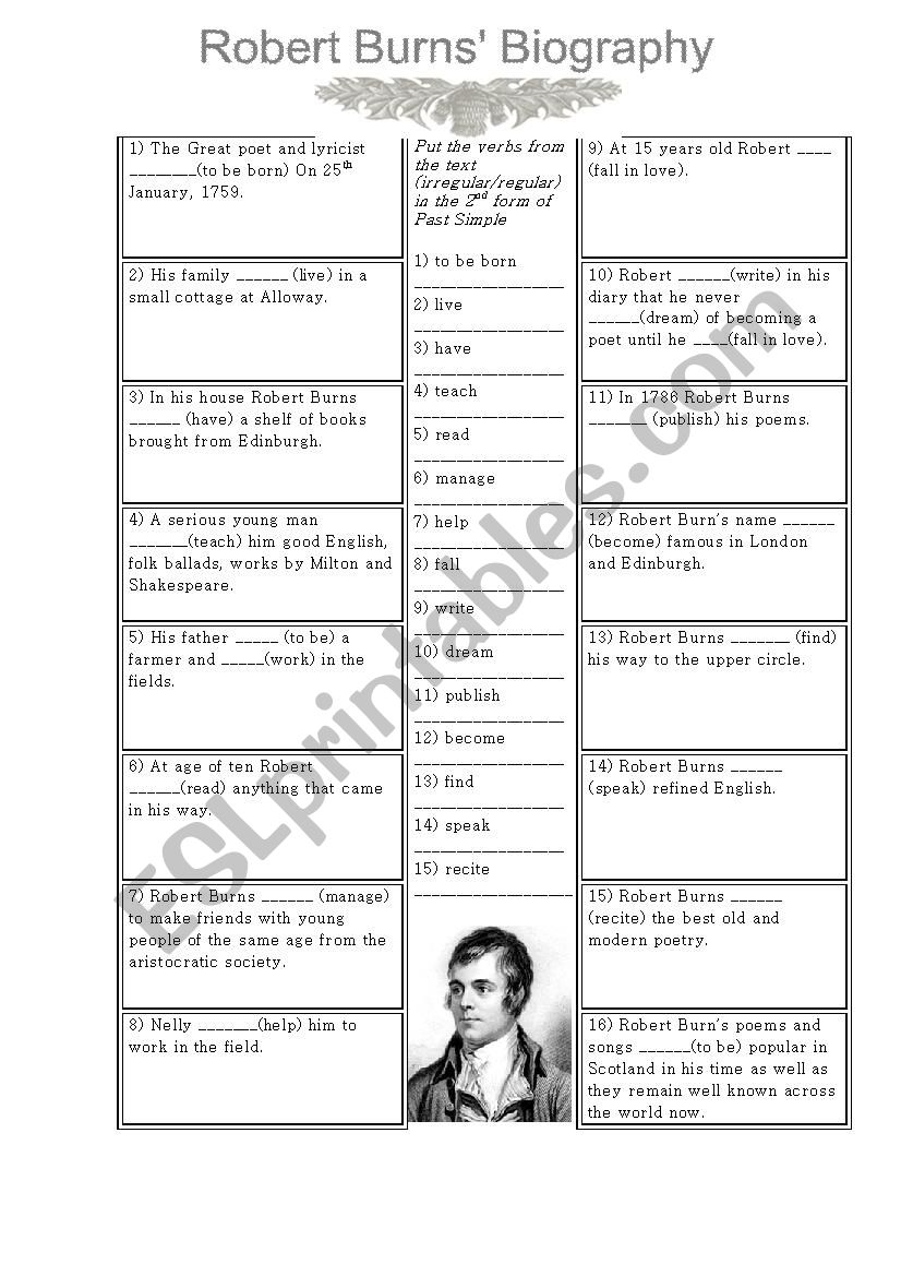 Robert Burns´ Biography - ESL worksheet by savvinka