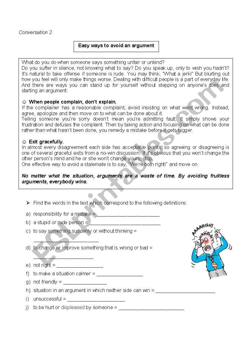 Easy ways to avoid an argument - Student´s - ESL worksheet by daniellemotta
