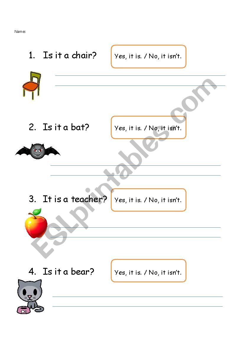 "Is it a?" Yes, it is / No, it isn´t. - ESL worksheet by awovens