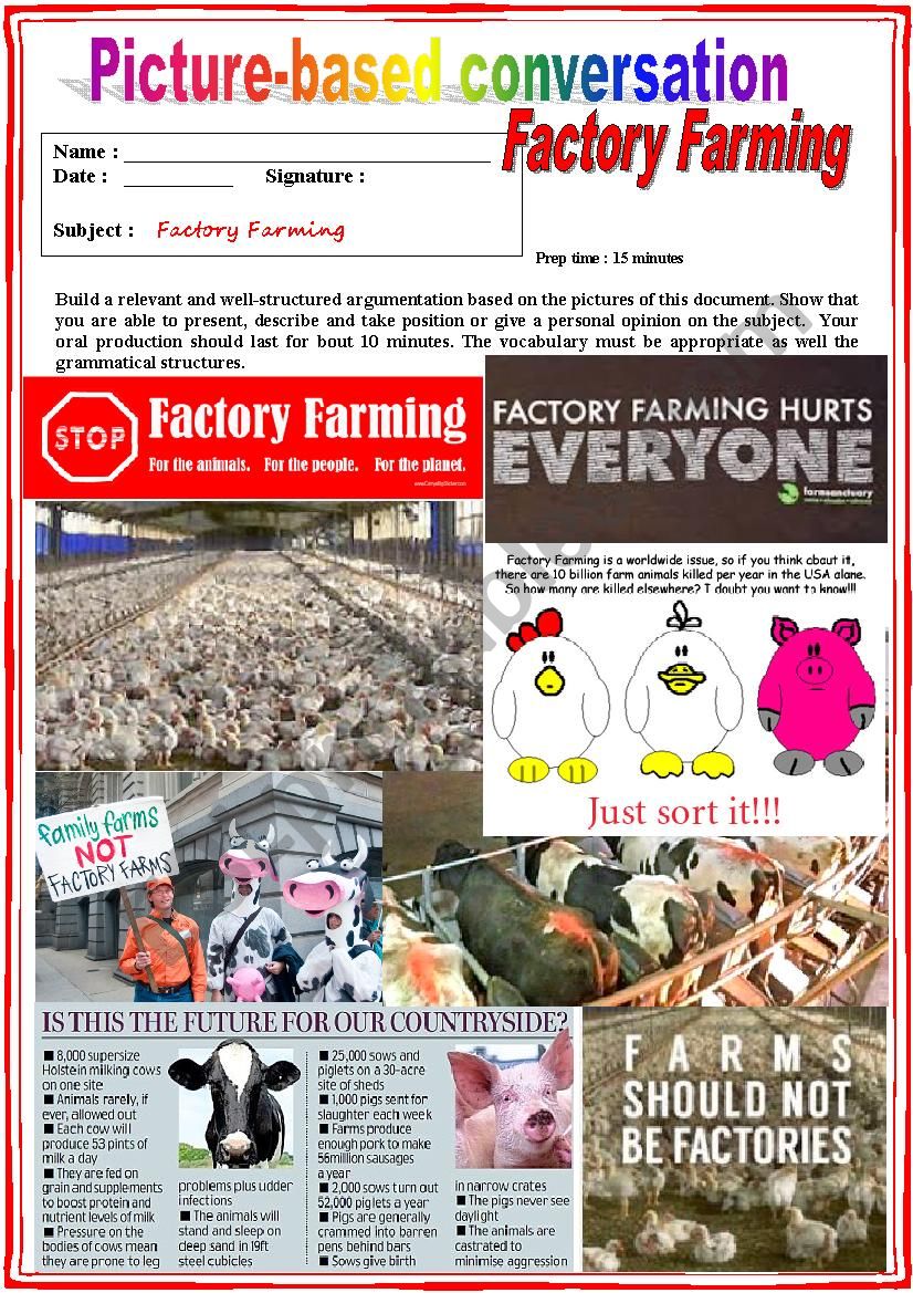 Picture based conversation. Factory Farming. (Debating) 30/… - ESL ...