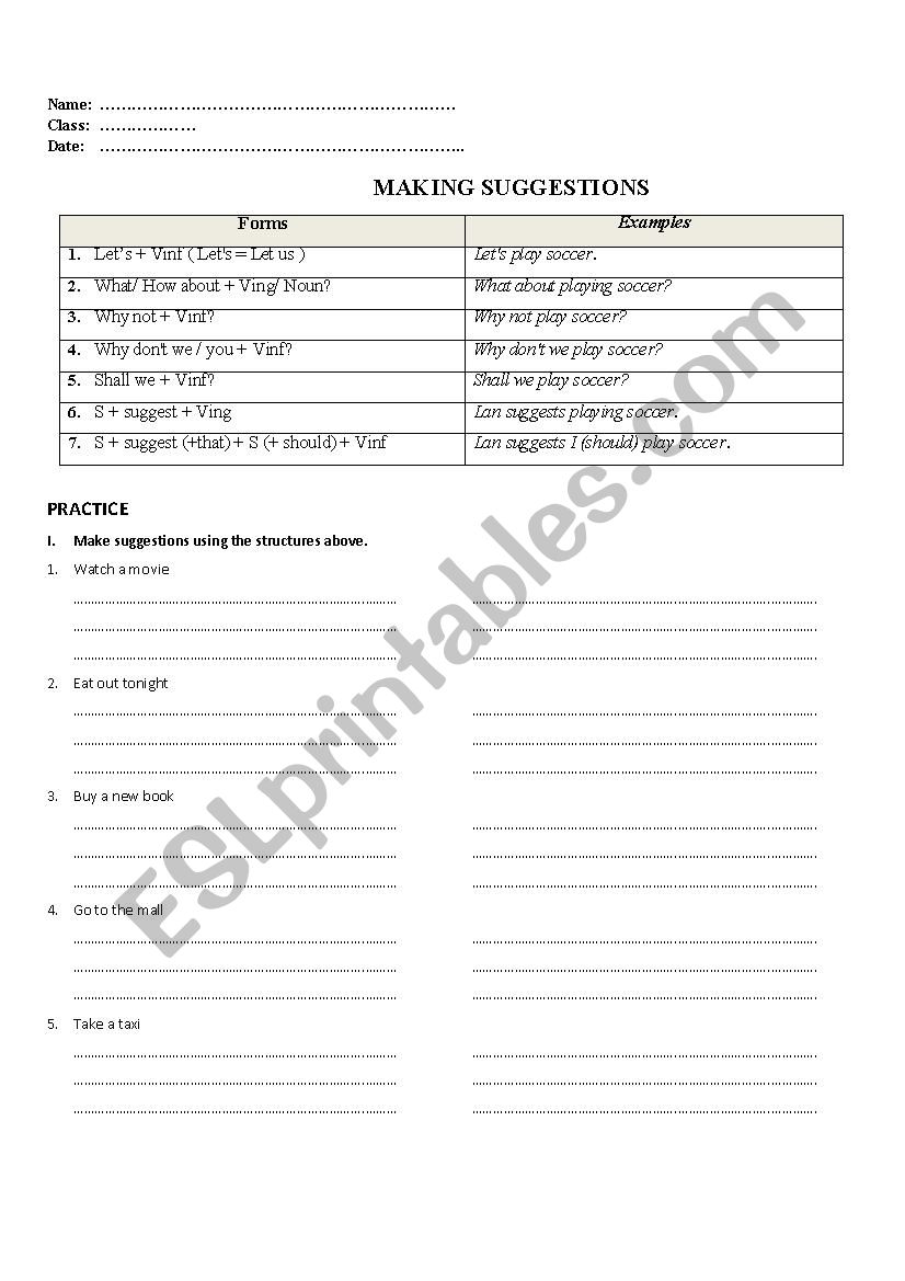 "Let´s ...." - Making suggestion. - ESL worksheet by mai to