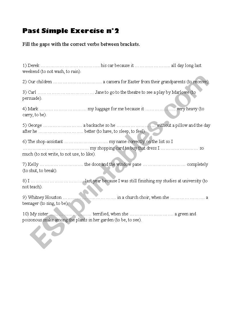 Past Simple exercise n°2 - ESL worksheet by luglio15