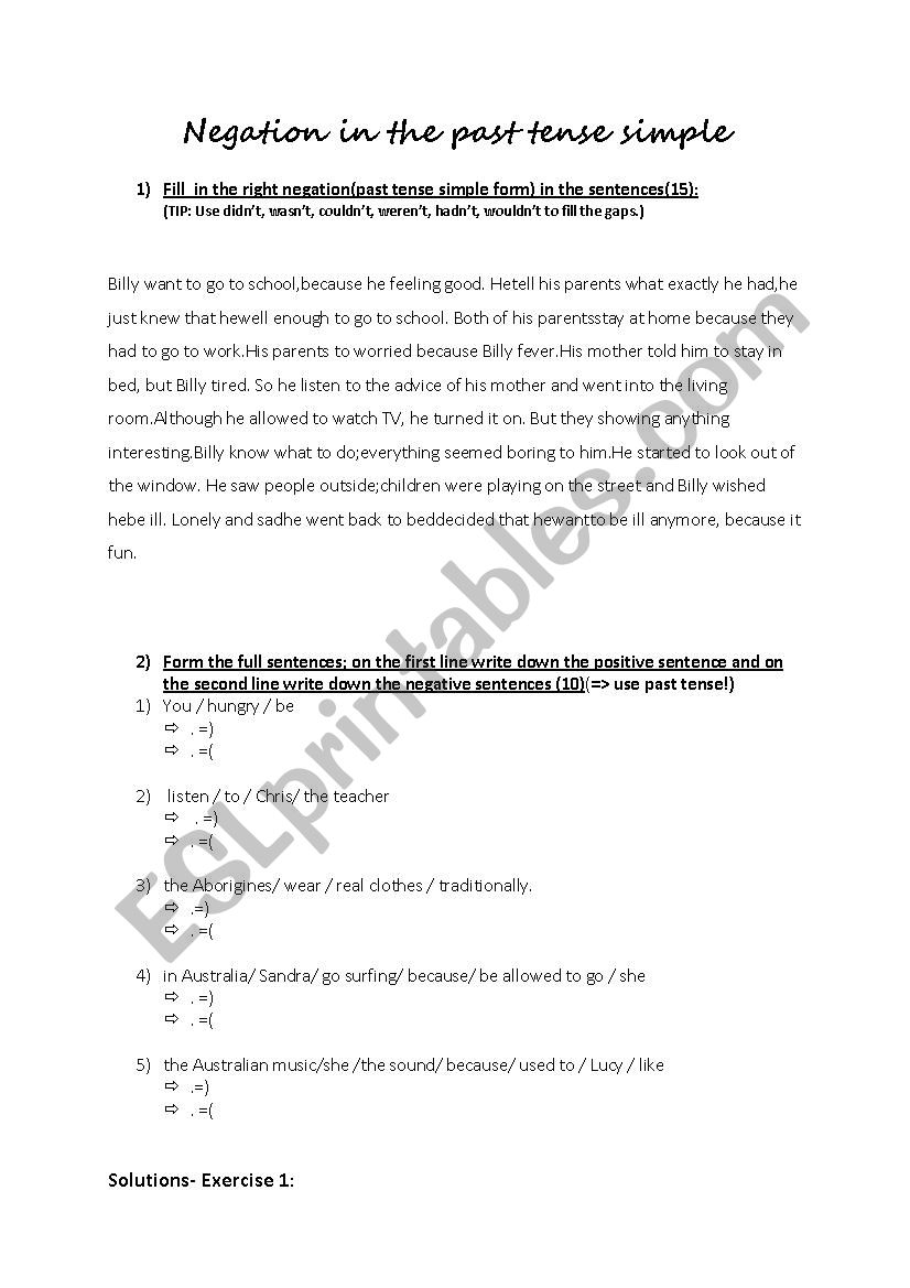Negation in the Past tense simple - ESL worksheet by Norolim