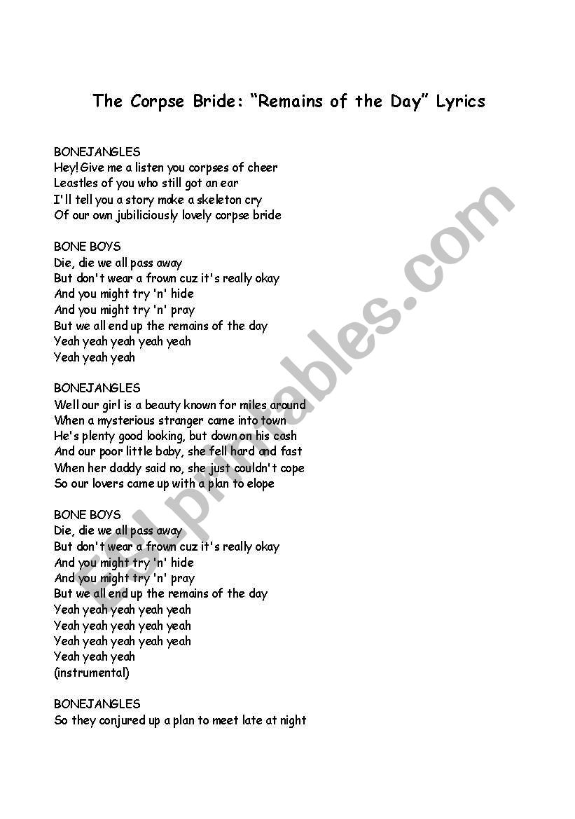 Tom Burton´s The Corpse Bride Extras - ESL worksheet by kenseipaul