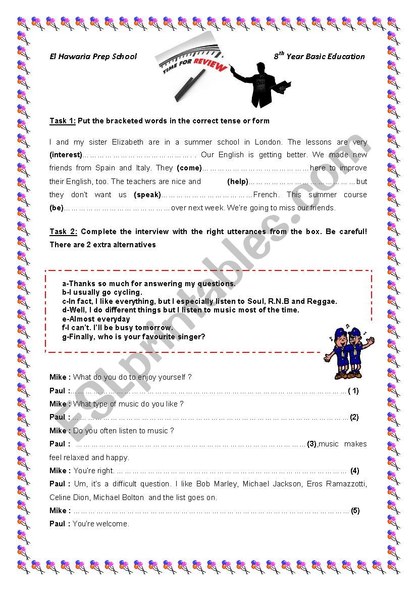 Let´s review 8th form - ESL worksheet by rose hannou