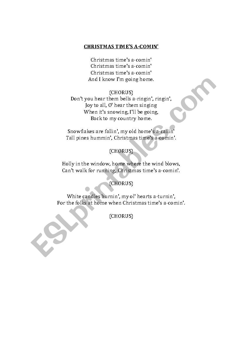 Christmas in Appalachia Lyrics and Mummer´s Play Script - ESL worksheet ...