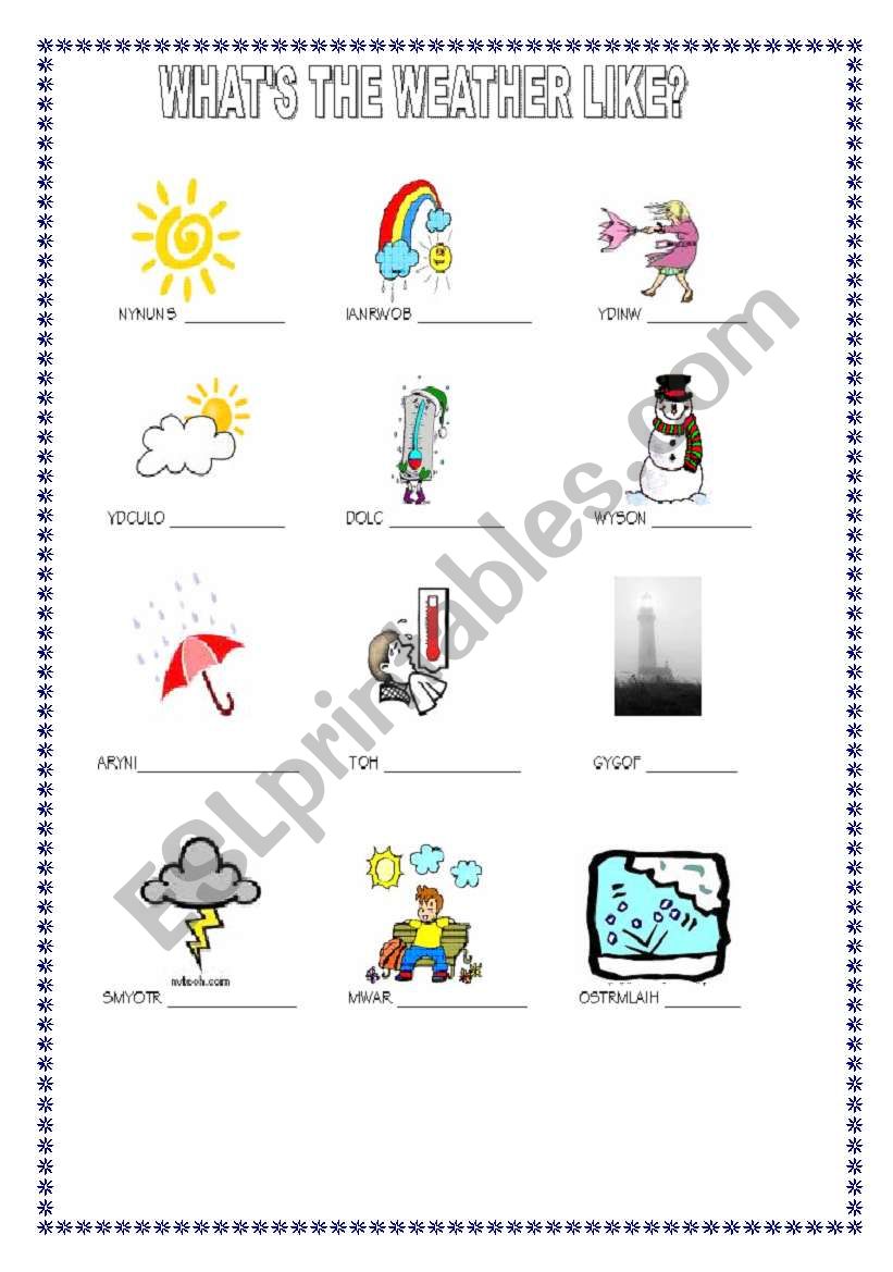 WHAT´S THE WEATHER LIKE? (1/2) - ESL worksheet by marta73