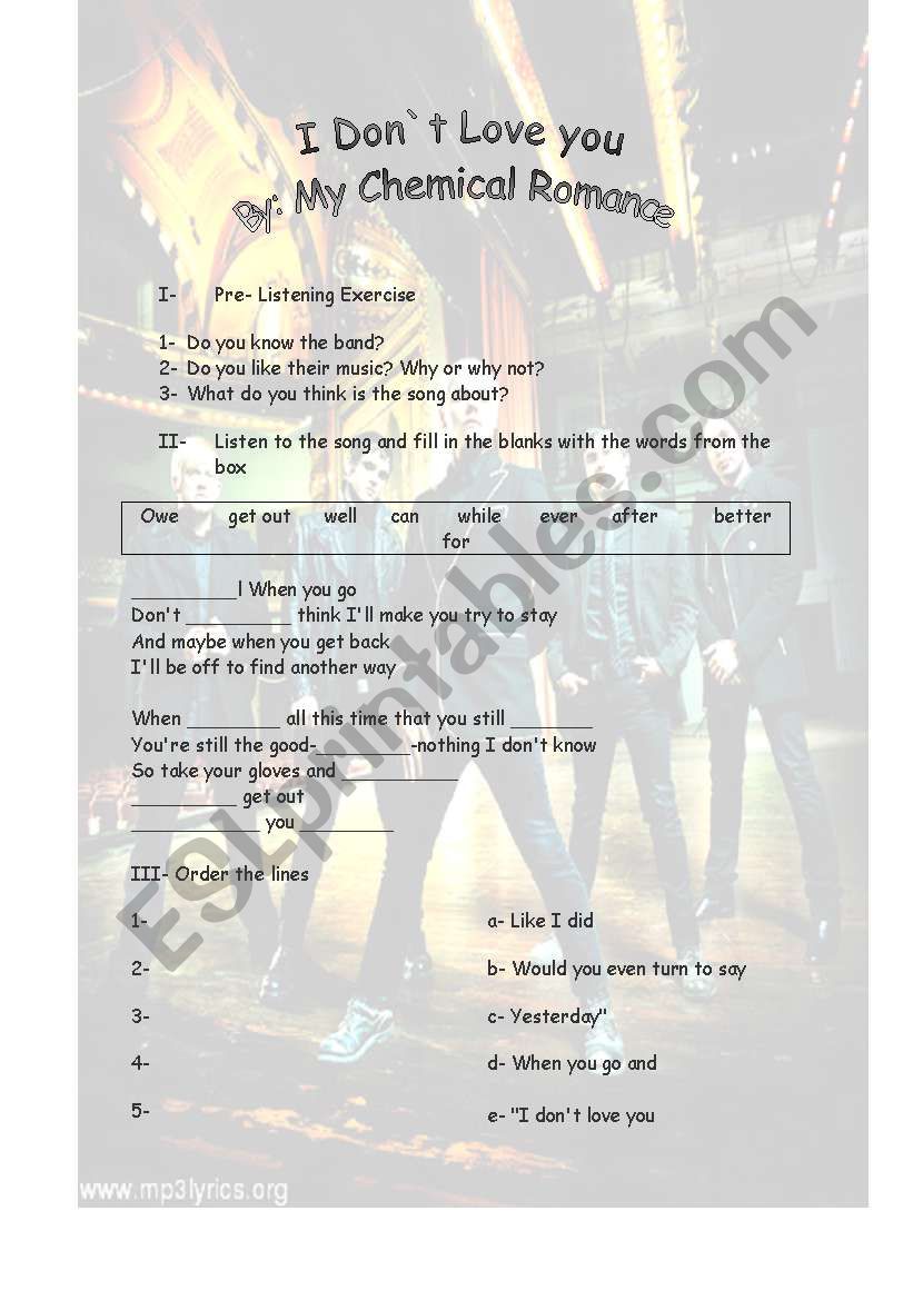 I don´t love you - ESL worksheet by anancy