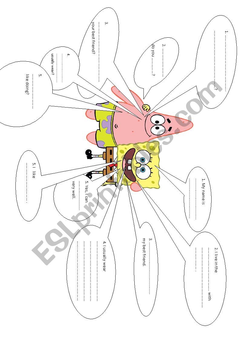 Patrick and Spongebob - What´s your name? - ESL worksheet by meggi_dz