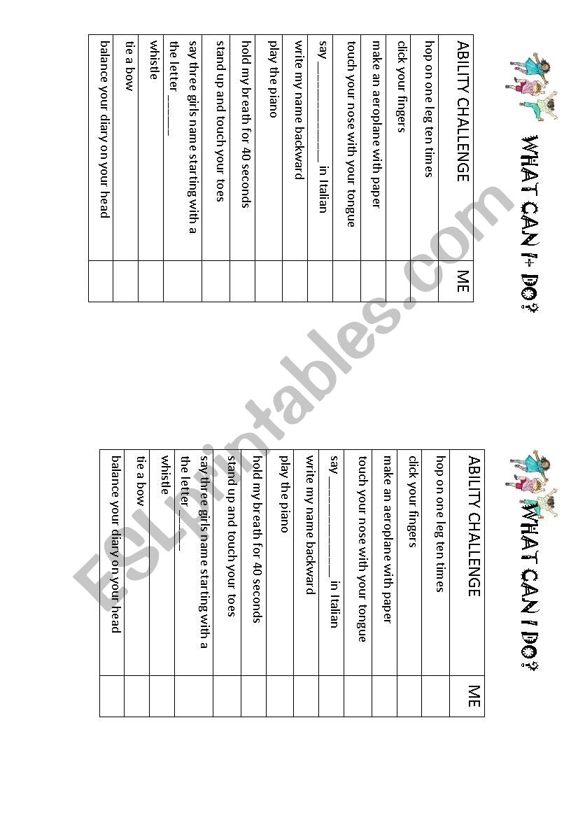 Ability challenge to use Can and Can´t - ESL worksheet by marmara8Deborah