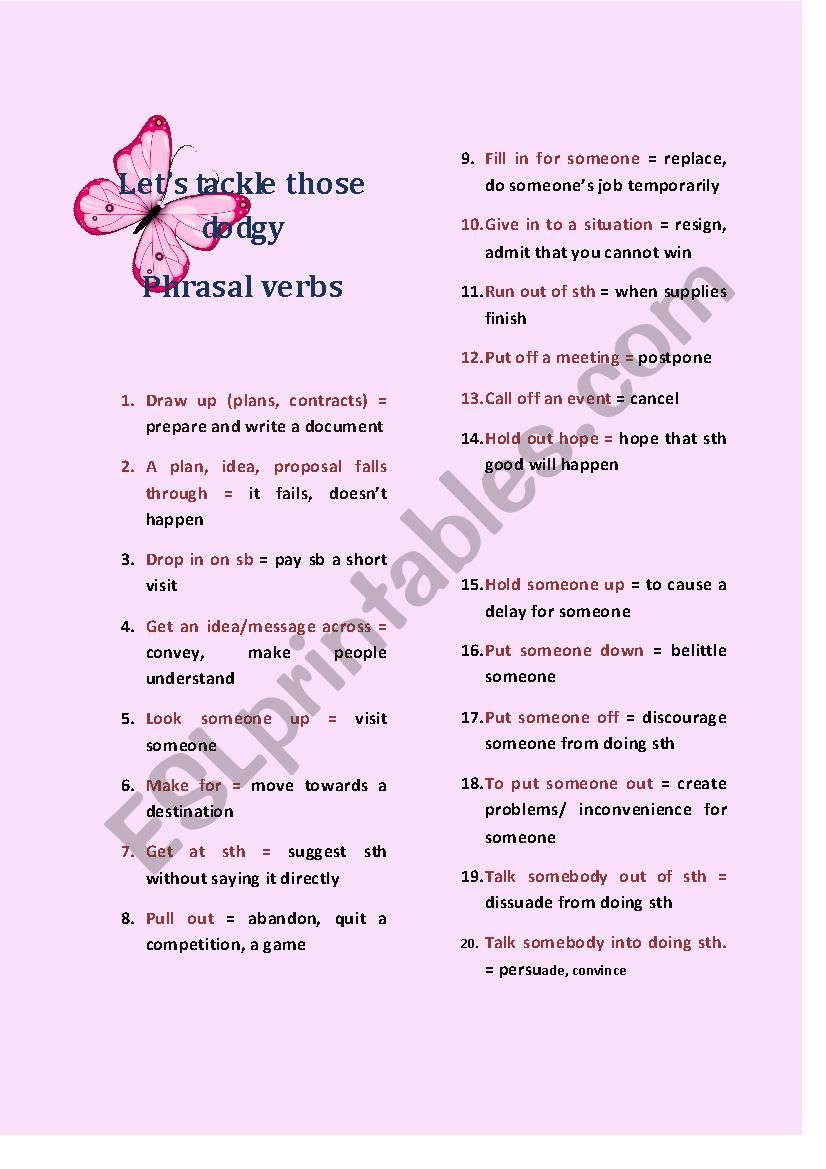 let´s tackle those dodgy phrasal verbs - ESL worksheet by eliona-jc