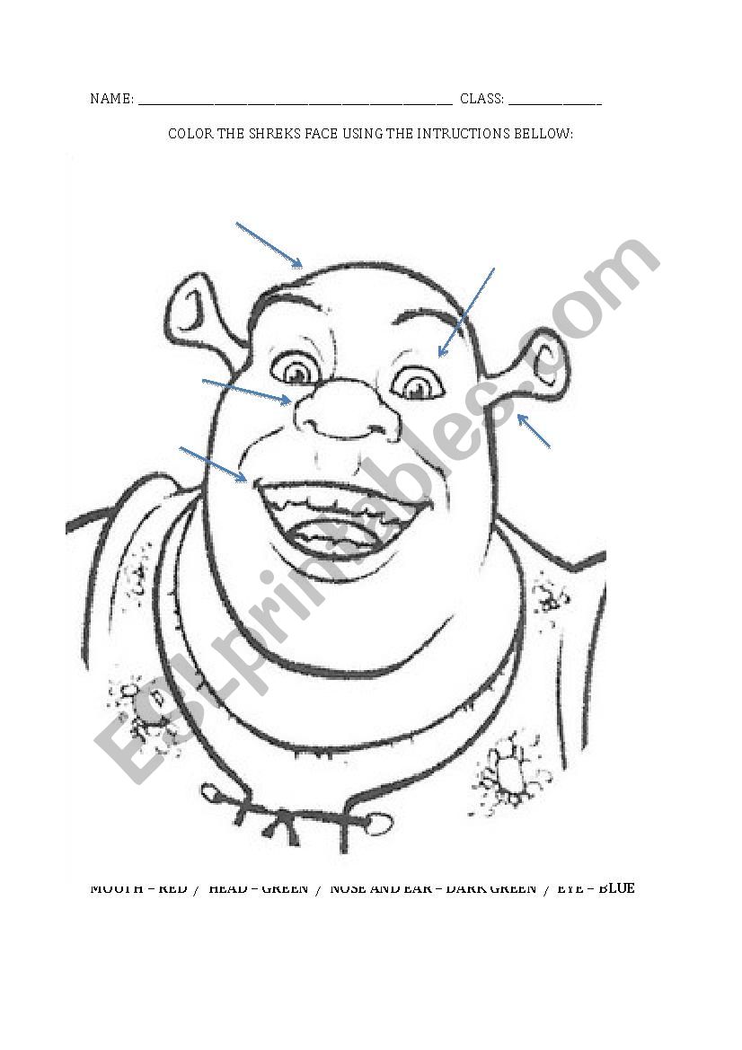 Shrek´s face - ESL worksheet by Kids Club