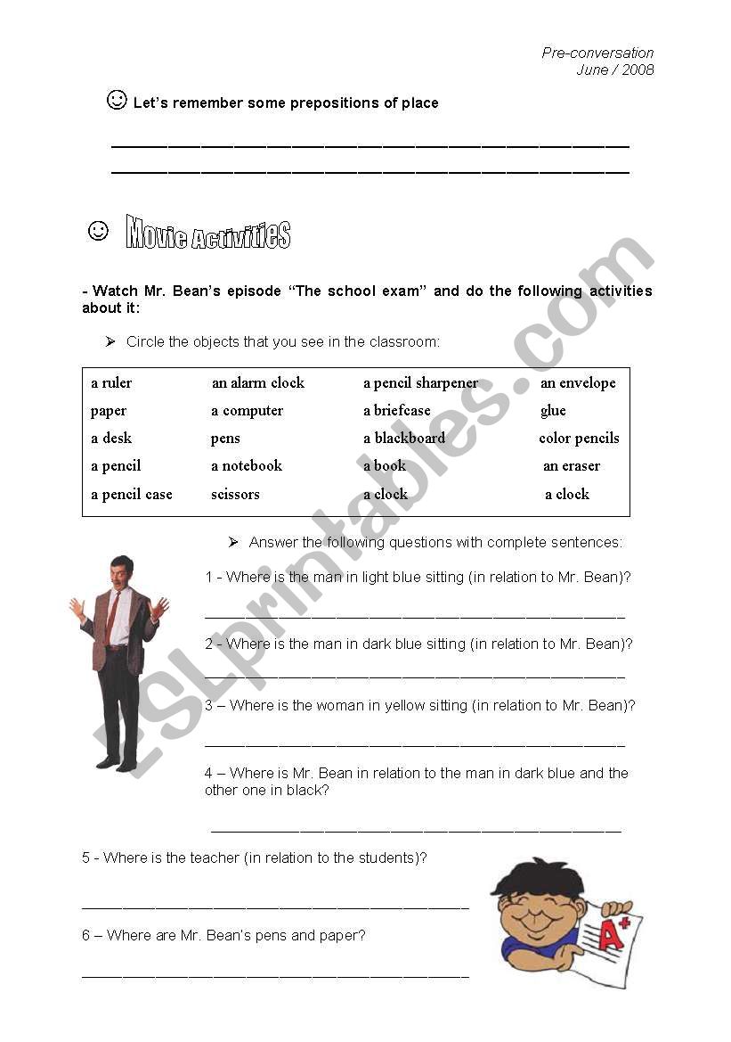 Mr. Bean - The school exam (Student´s) - ESL worksheet by daniellemotta