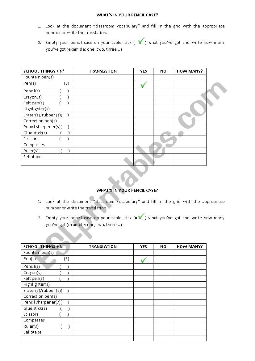 what´s in your pencilcase? - ESL worksheet by Célineesl
