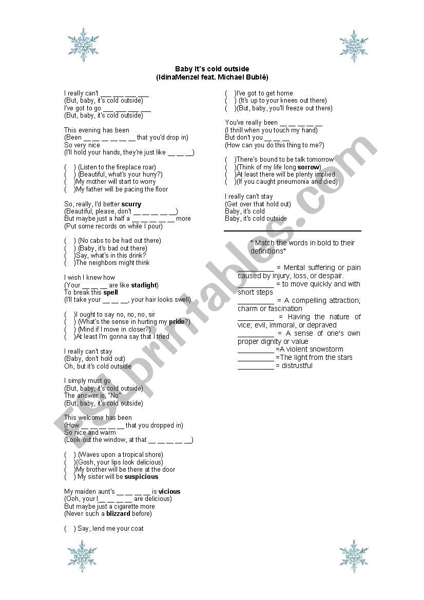 Baby It´s Cold Outside - Idina Mendel feat. Michael Bublé - ESL ...