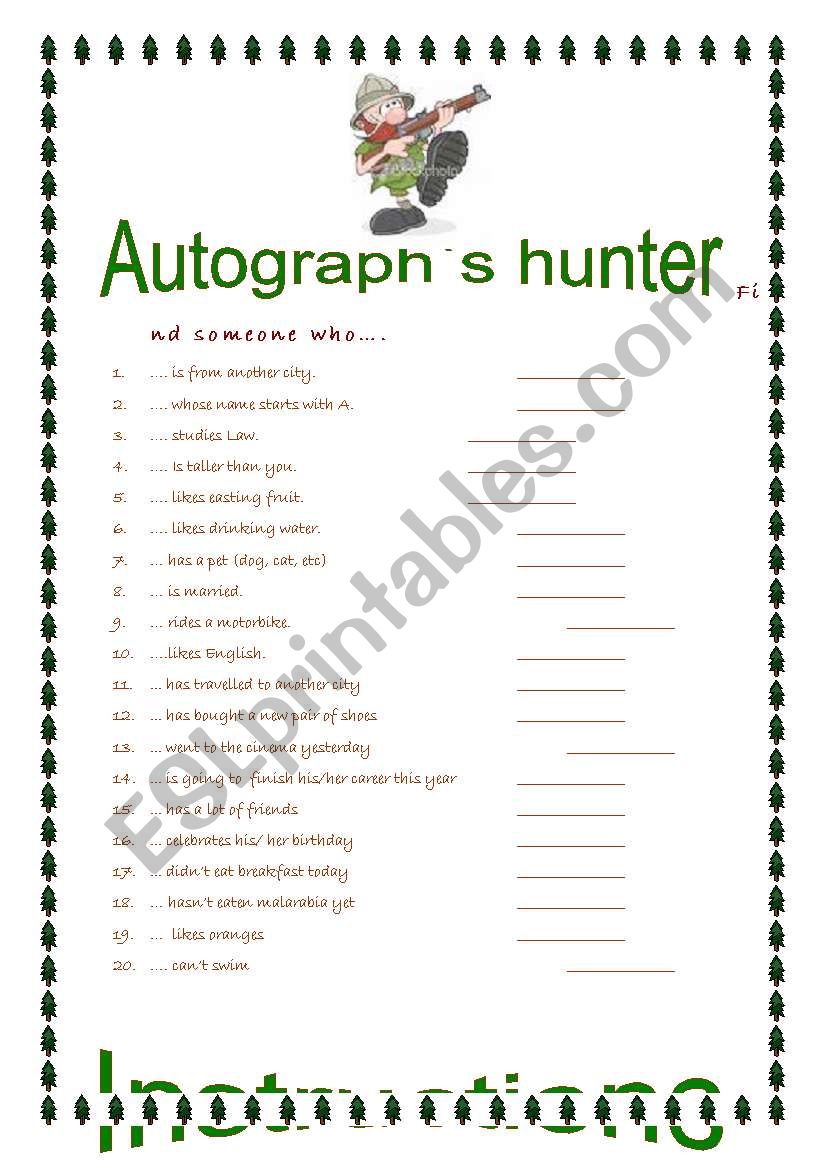 autograph`s hunter - ESL worksheet by Katia del Pilar