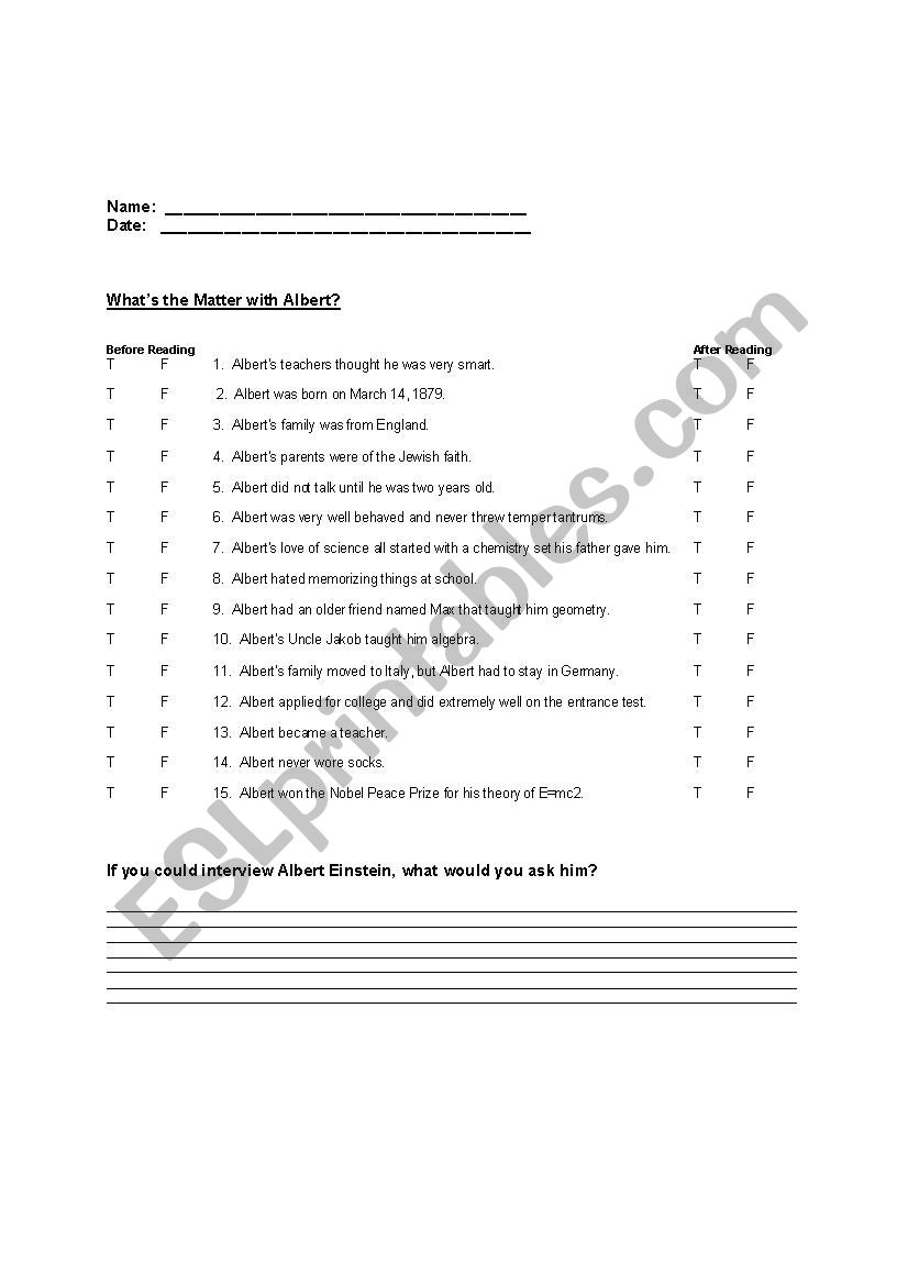 What´s the Matter With Albert? - ESL worksheet by shelbyison