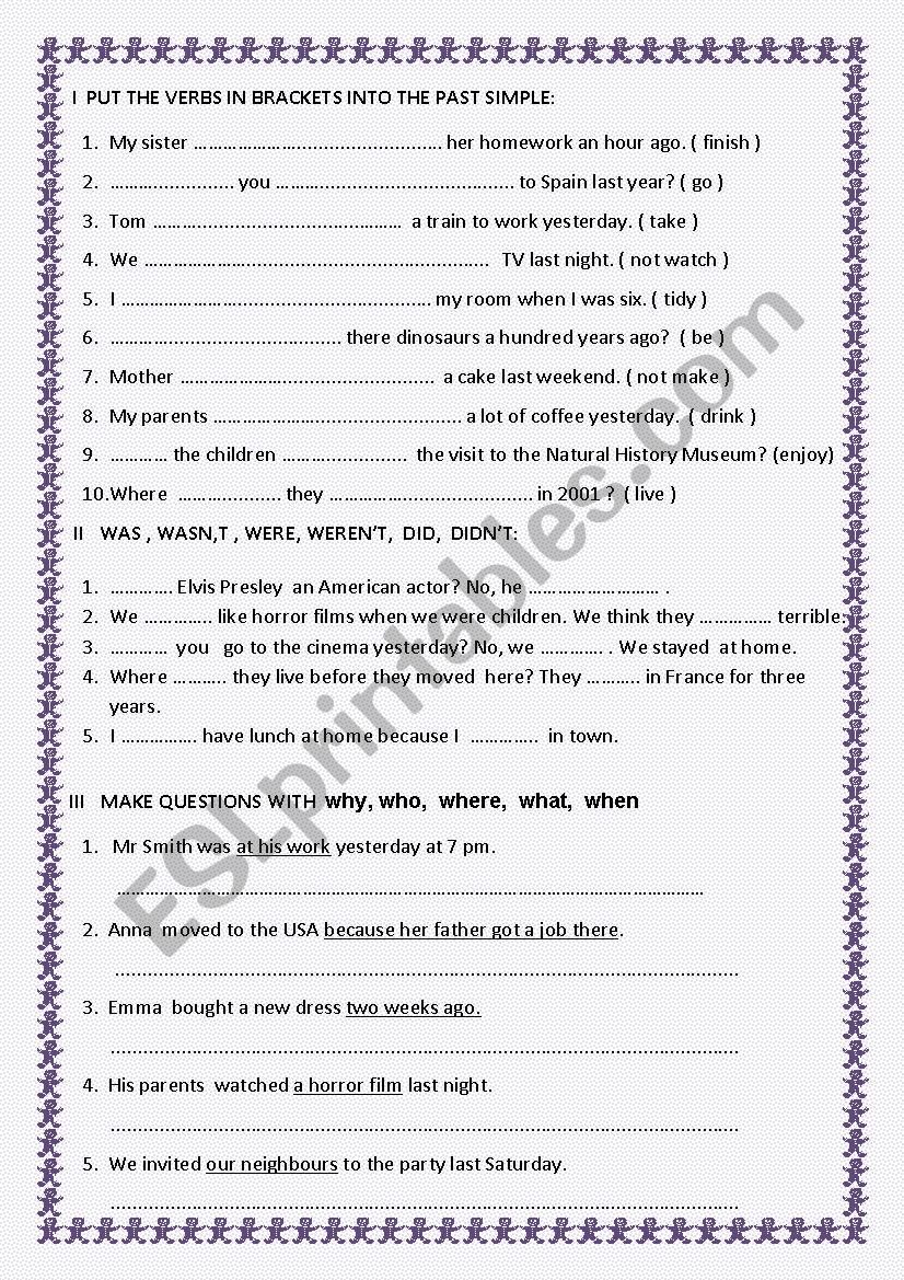 Past Simple Exercises ESL Worksheet By Ceca64