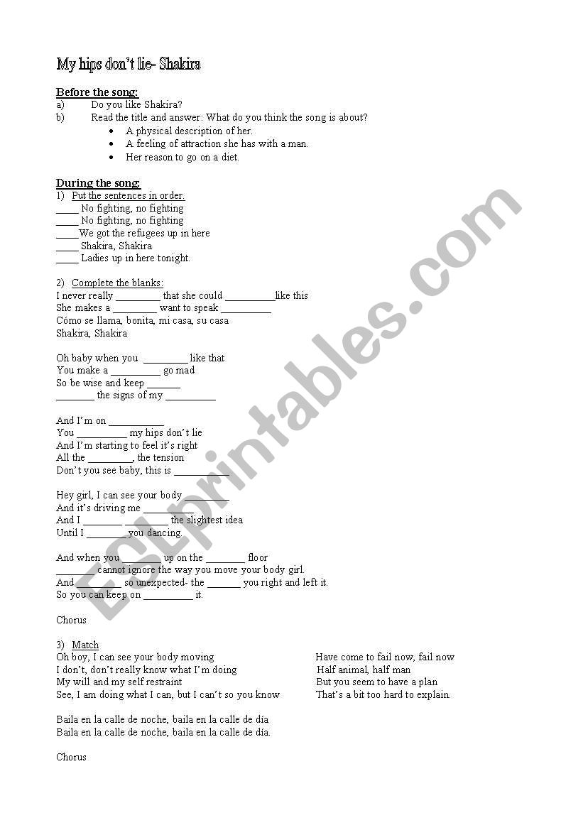 My hips don´t lie - ESL worksheet by lau.alberti (F)