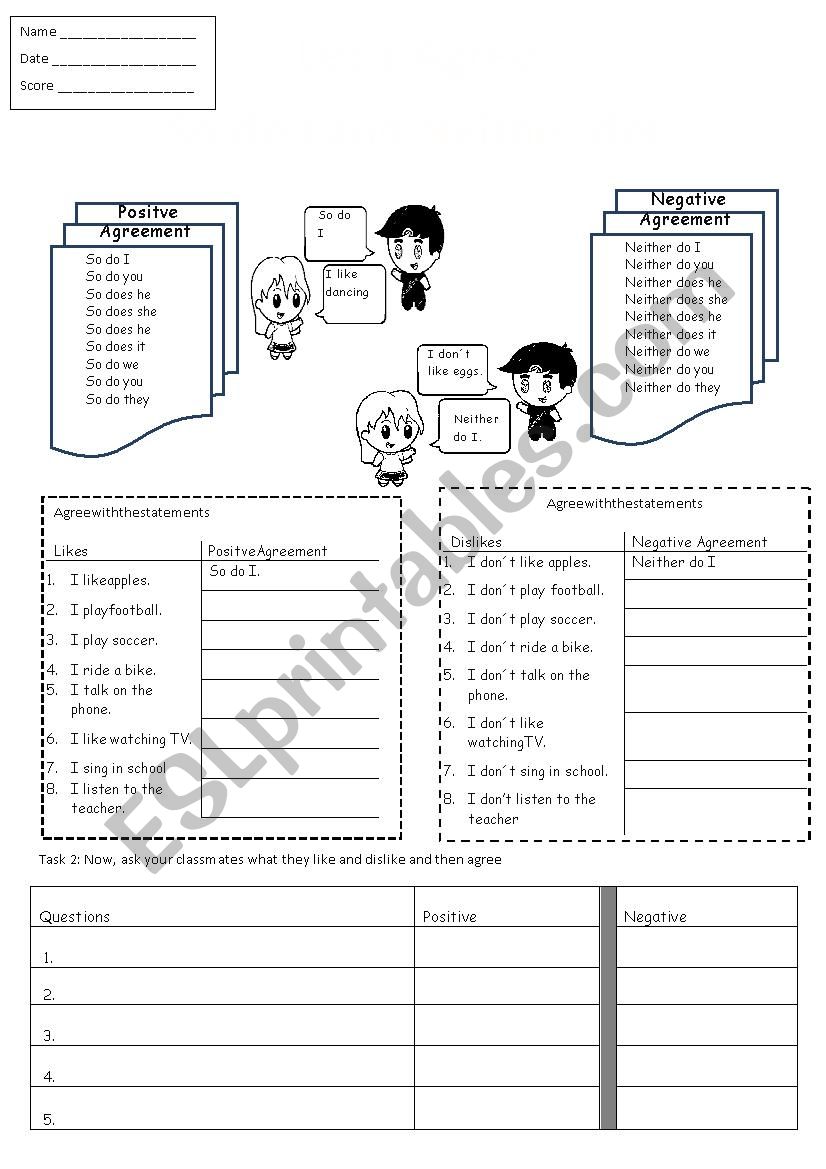 Let´s Agree: So do I/Neither do I - ESL worksheet by cuderdavis