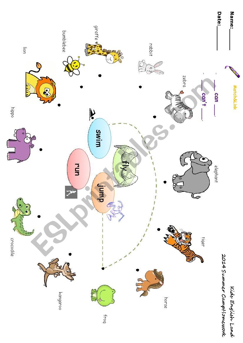 What can animals do? what can´t animals do? Match & Link - ESL ...