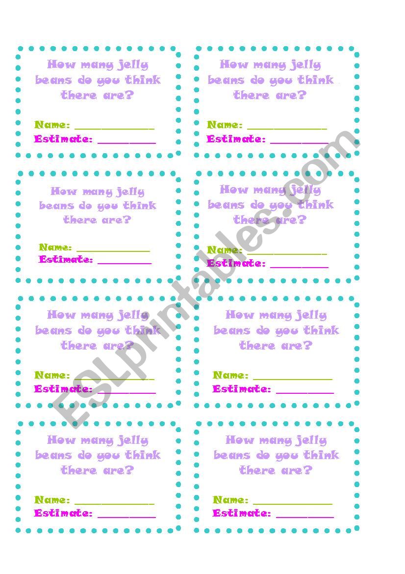 Jelly Bean Guessing Game ESL Worksheet By Jkundig