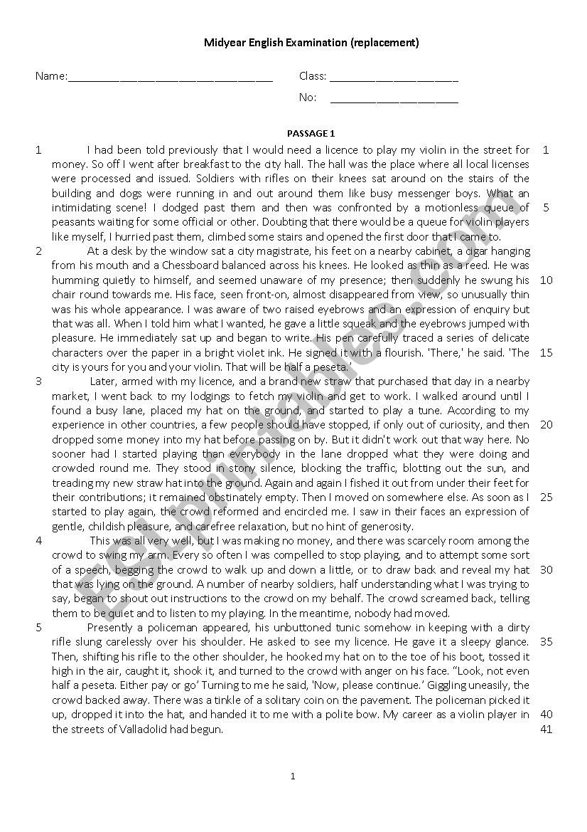 a good examination paper for o´ level students - ESL worksheet by ...