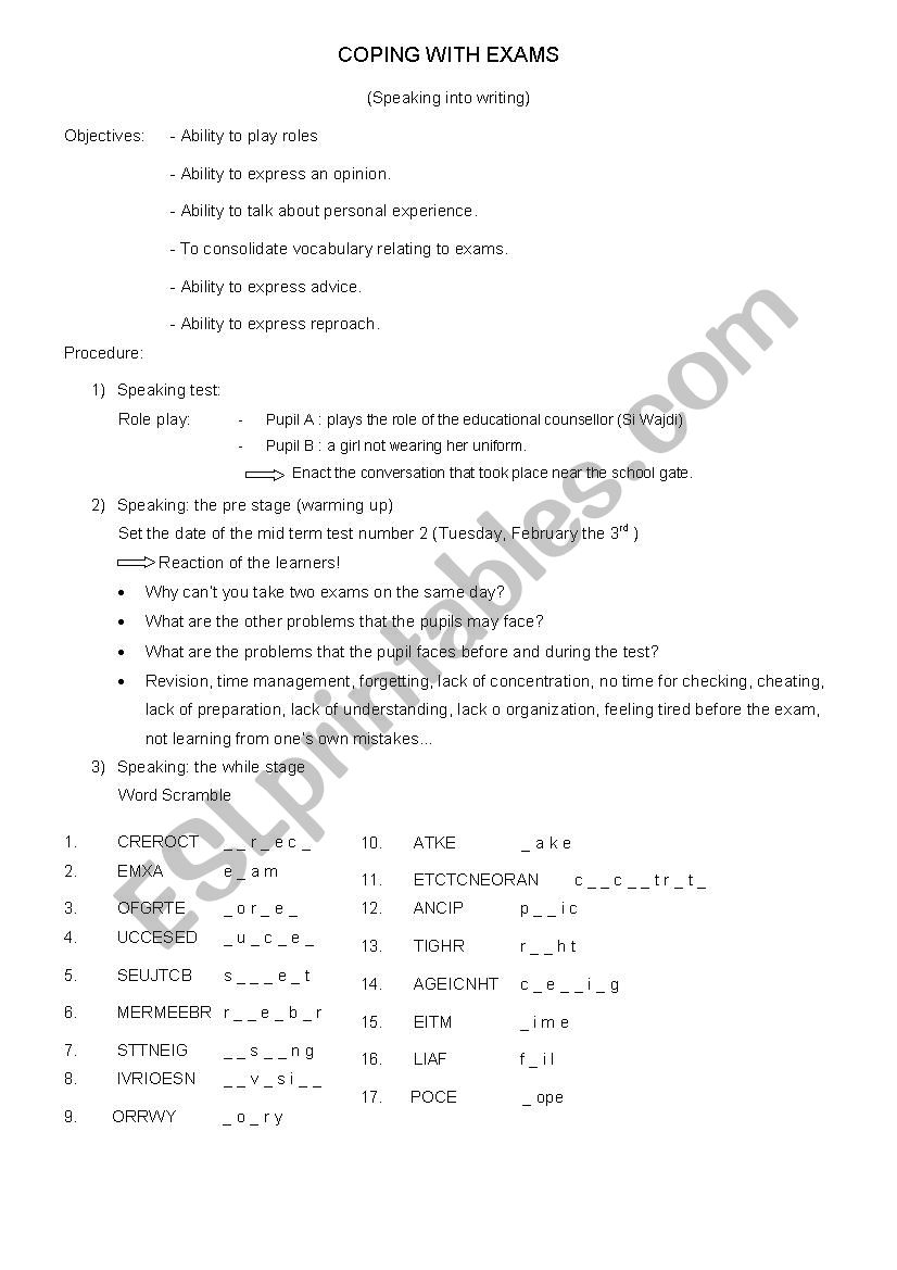 coping with exams second year secondary education - ESL worksheet by ... coping with exams second year secondary education - ESL worksheet by ...