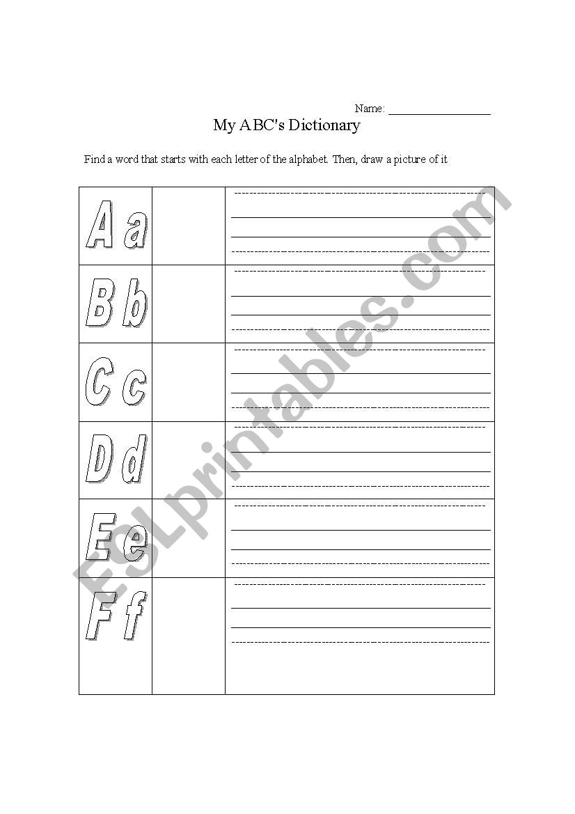 My ABC´s Dictionary - ESL worksheet by Evean