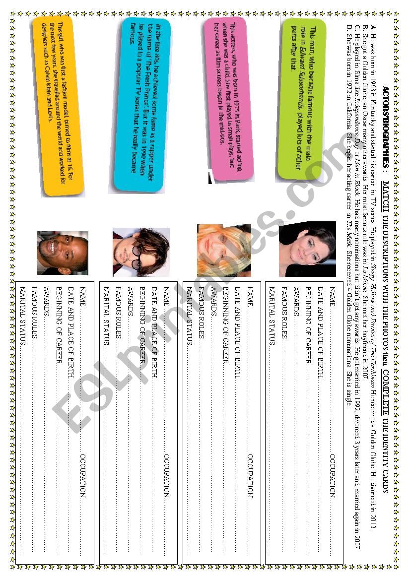 Actors´ Biographies - ESL worksheet by YesYouCan