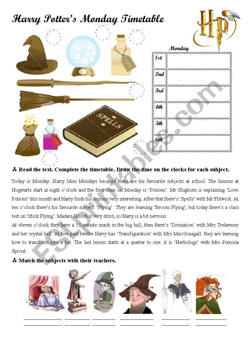 Harry Potter´s School Timetable - ESL worksheet by hknong